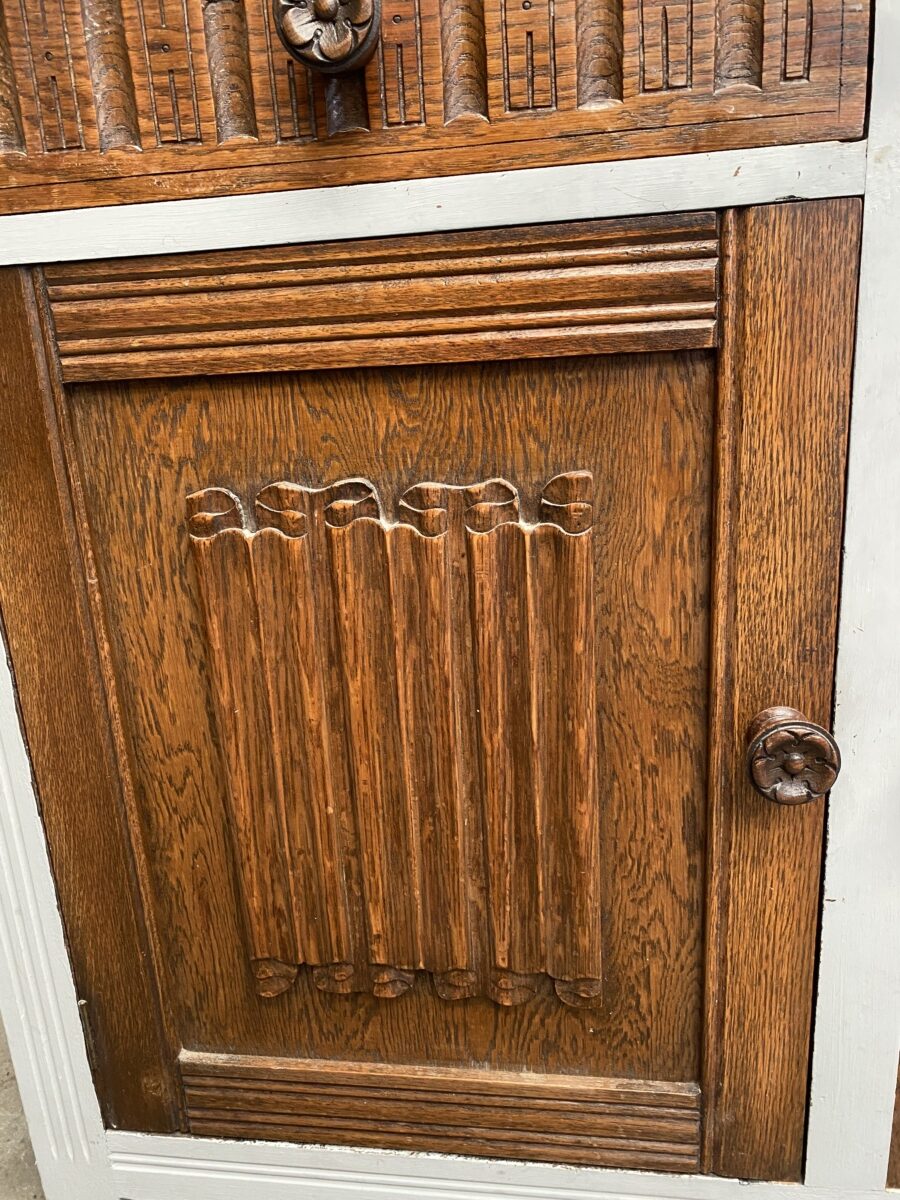 Vintage Oak Painted Linenfold Dresser Cupboard
