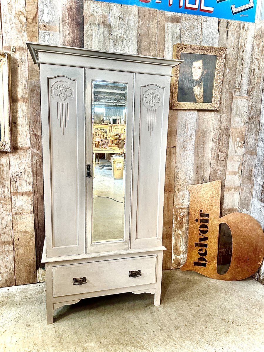 Antique Art Nouveau Mahogany Chalk Painted Single Wardrobe - Belvoir ...