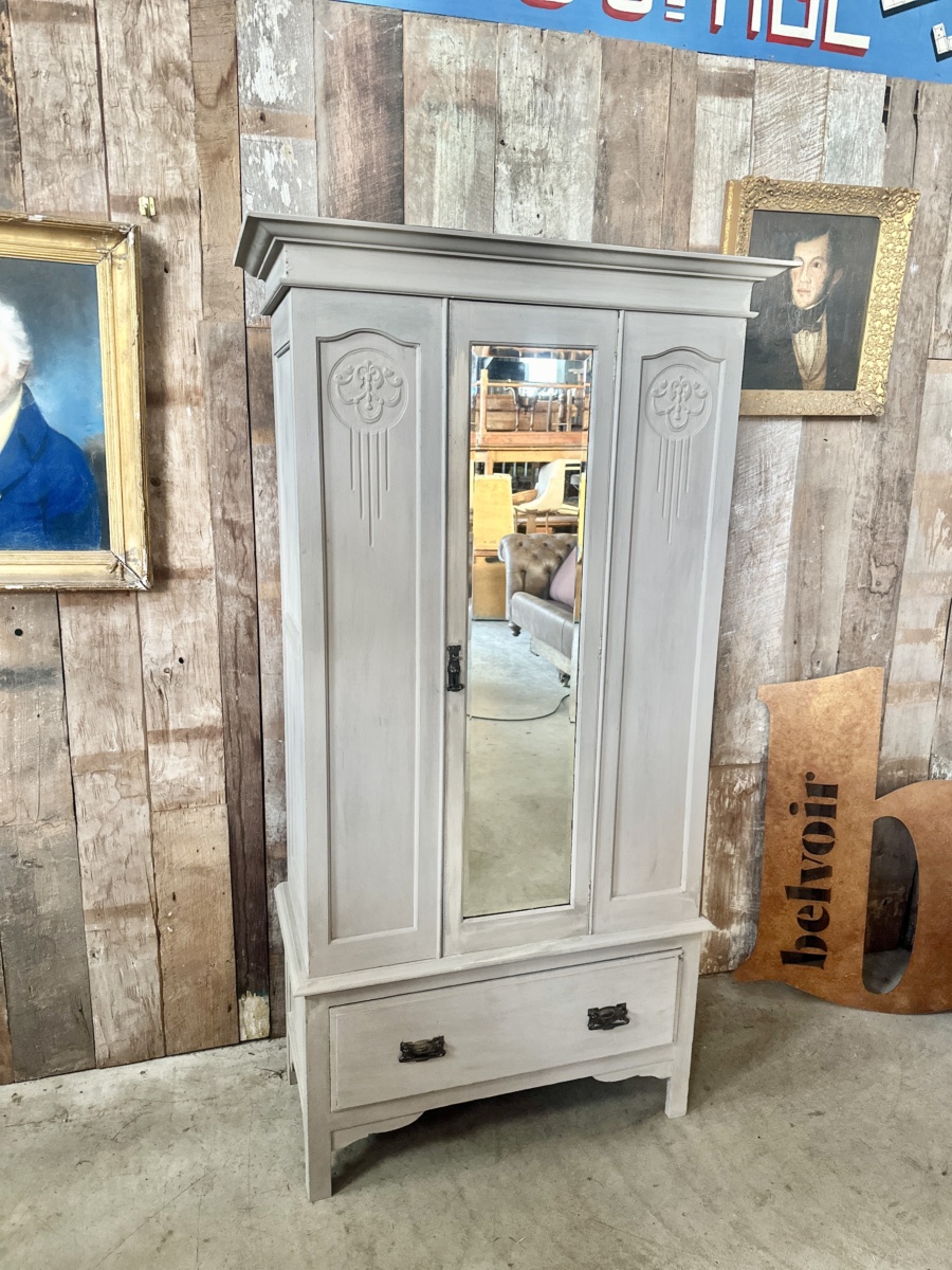 Antique Art Nouveau Mahogany Chalk Painted Single Wardrobe - Belvoir ...