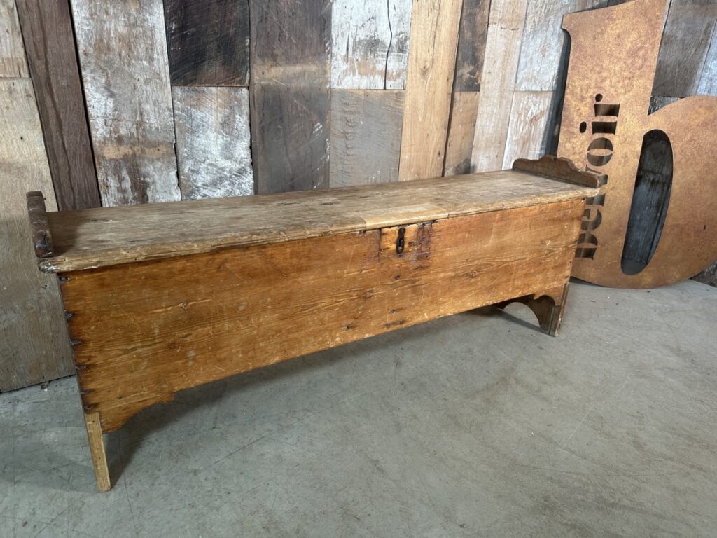 Antique French Pine Long Trunk Bench Coffer Storage Box, c 1840 ...