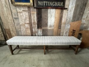 Antique Oak Upholstered Linen Seated Long Hall Seating Bench, c 1890 ...