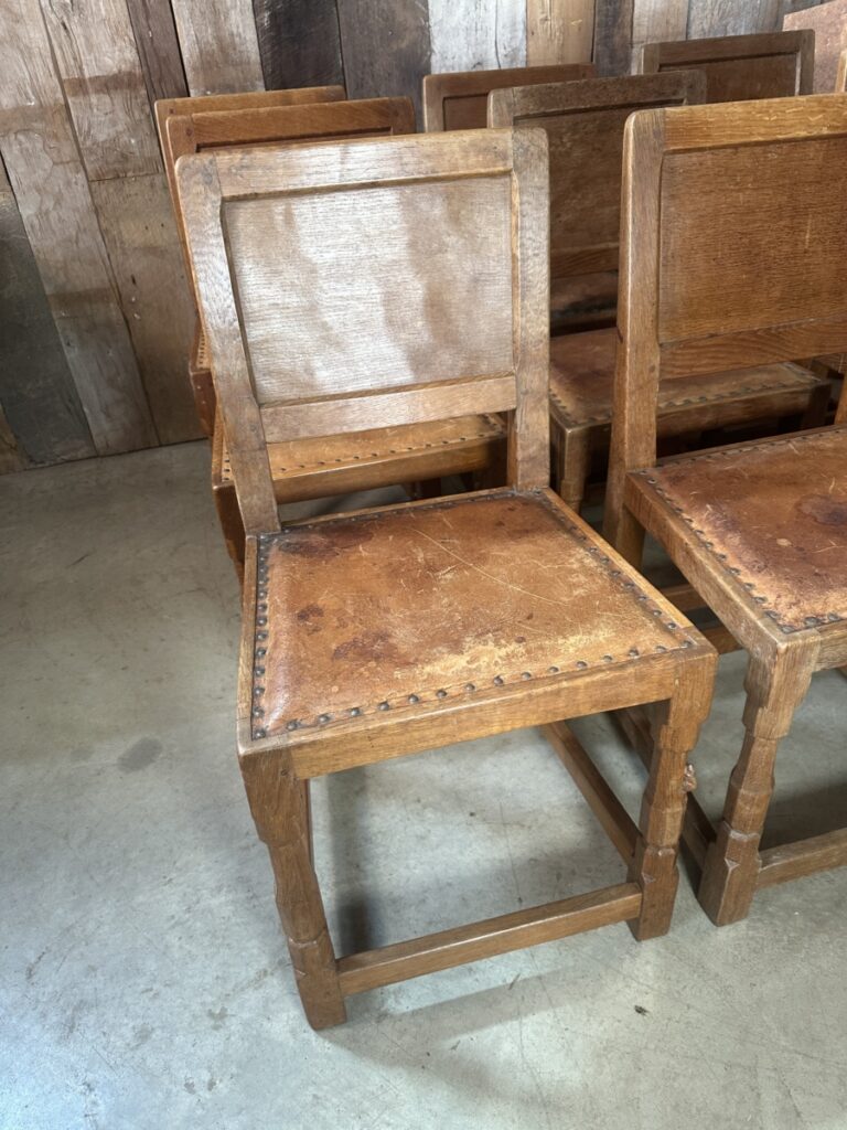 Vintage Set of Eight Oak and Leather Mouseman Dining Chairs, c 1955 ...