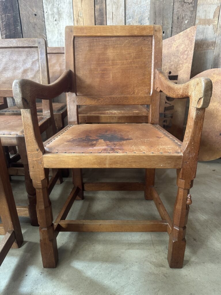 Vintage Set of Eight Oak and Leather Mouseman Dining Chairs, c 1955 ...