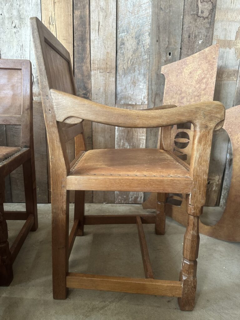 Vintage Set of Eight Oak and Leather Mouseman Dining Chairs, c 1955 ...