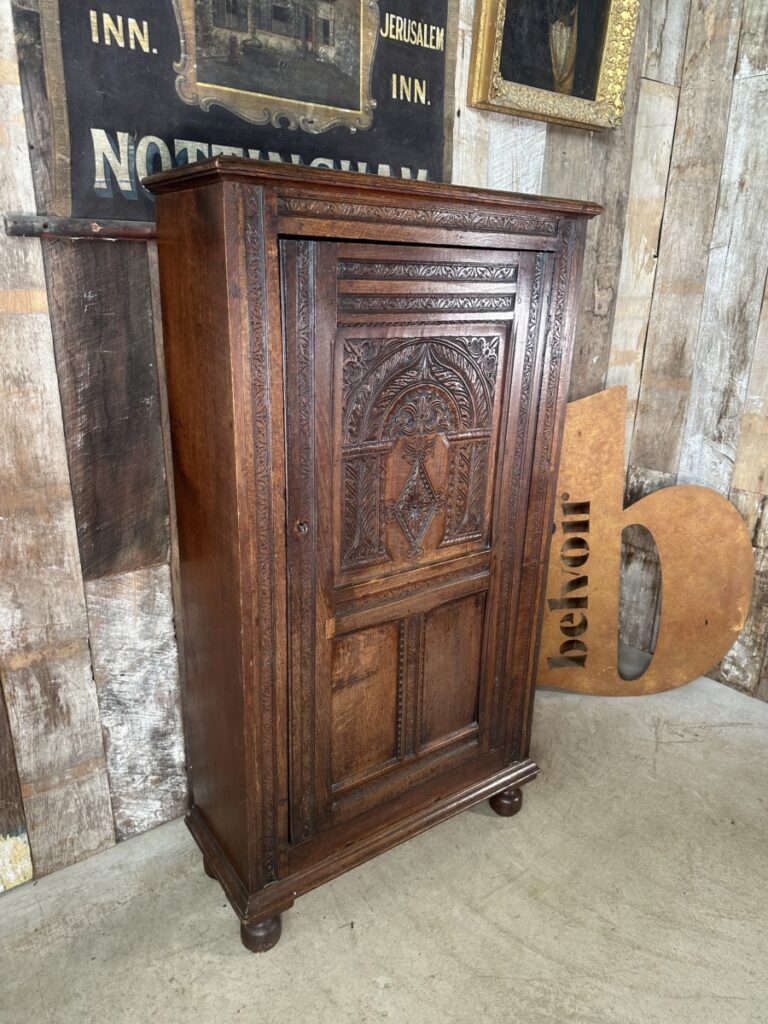 Antique Oak Narrow Victorian Carved Hall Cupboard, c 1880 - Belvoir ...