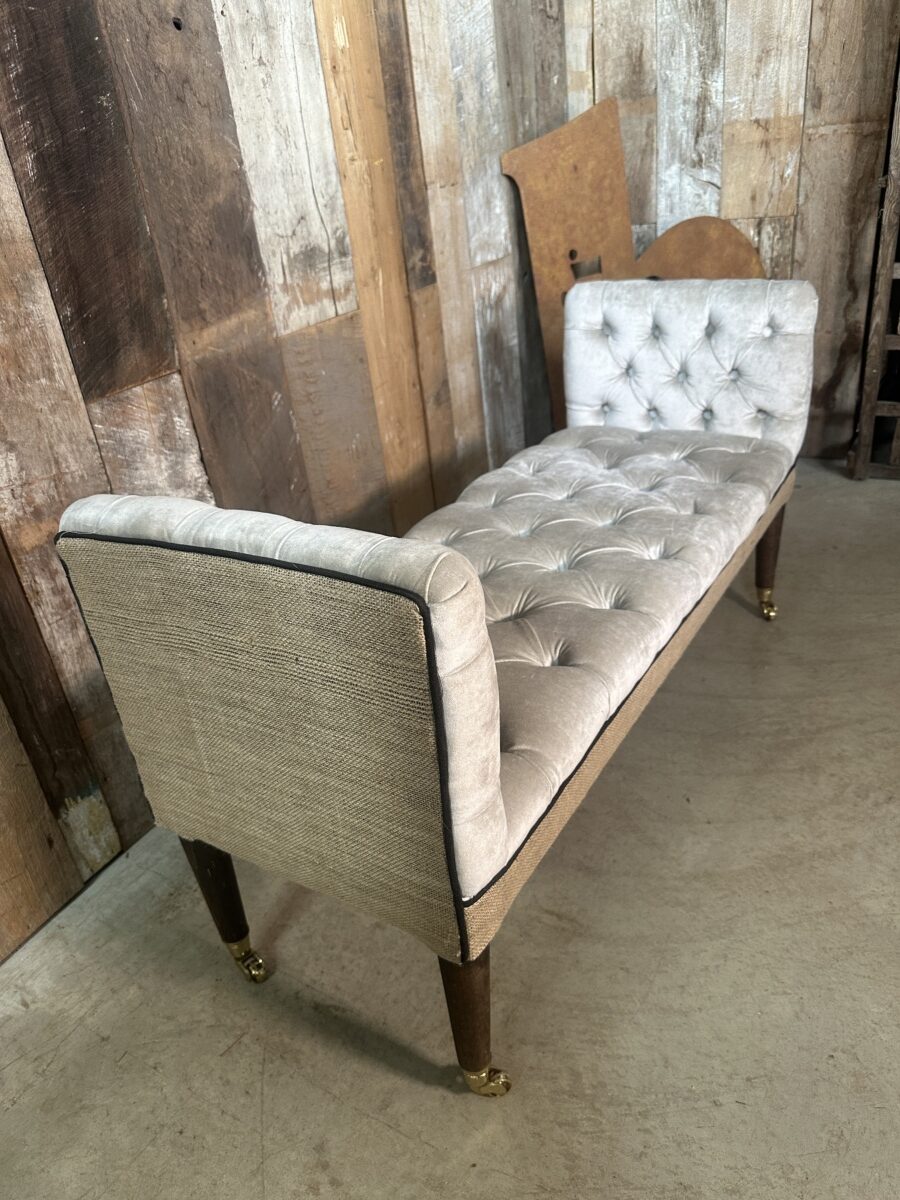 Vintage Upholstered Chesterfield Buttoned Window Dressing Seat Bench ...