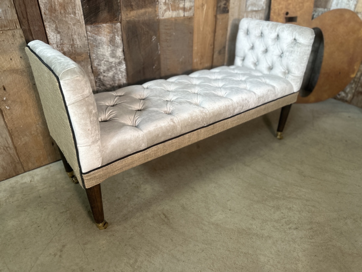 Vintage Upholstered Chesterfield Buttoned Window Dressing Seat Bench ...