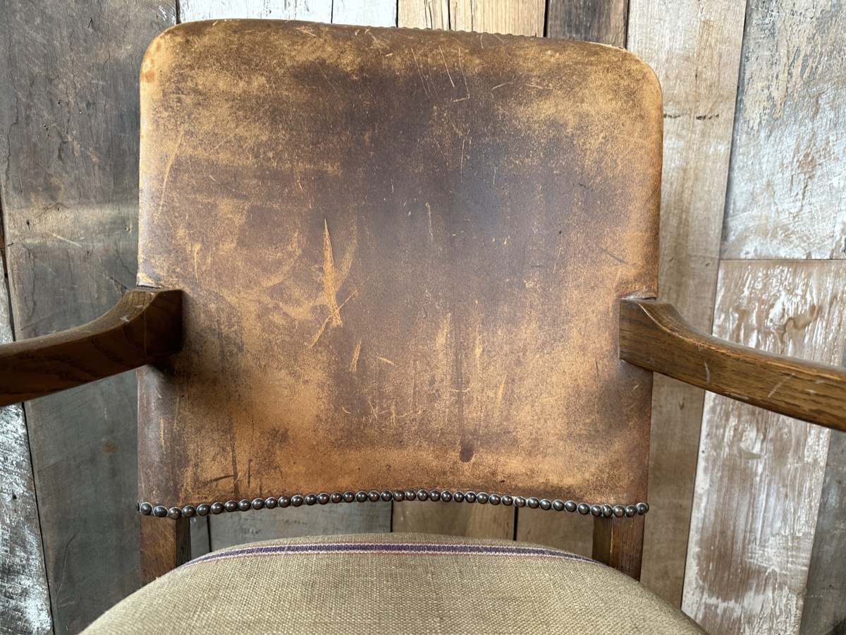 Antique Oak Revolving Desk Office Leather Hessian Chair, c 1930 ...