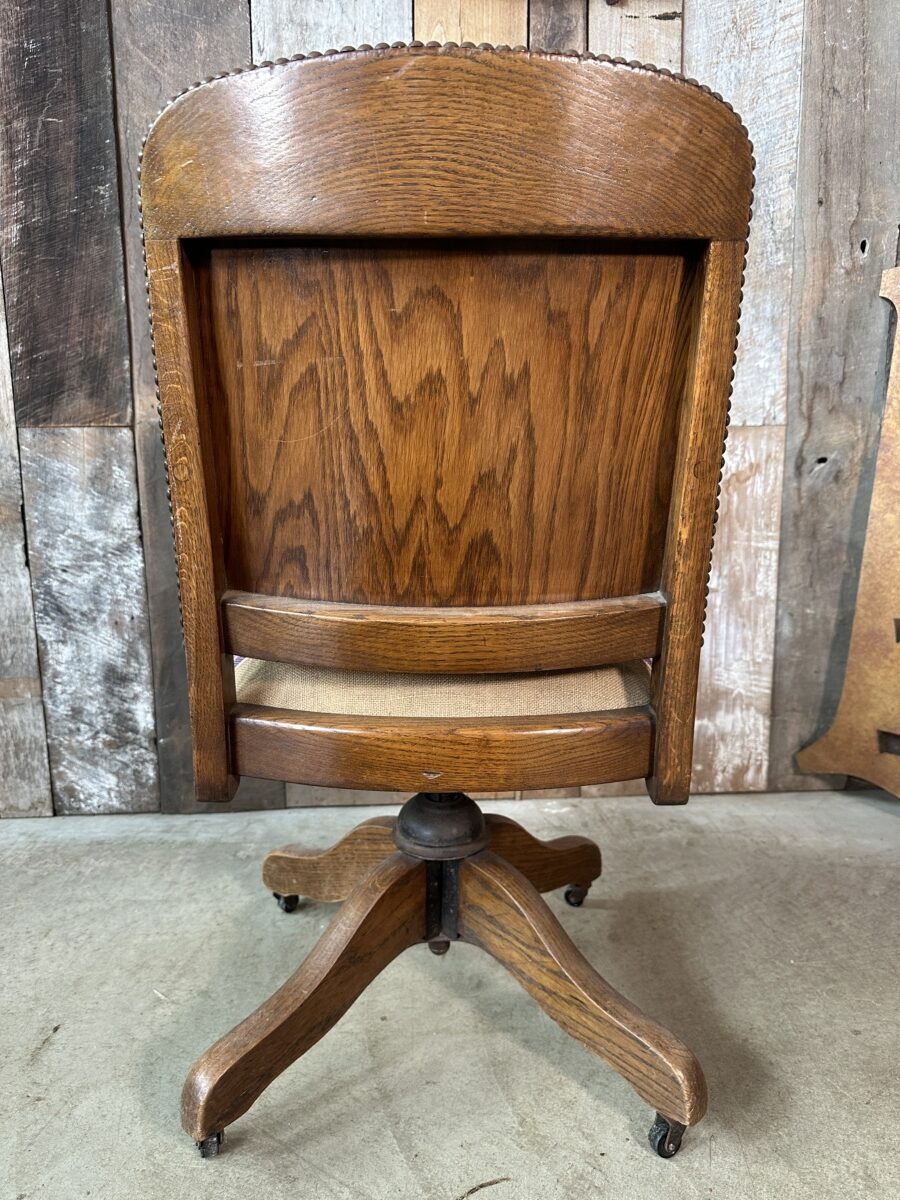 Antique Oak Revolving Desk Office Leather Hessian Chair, c 1930 ...