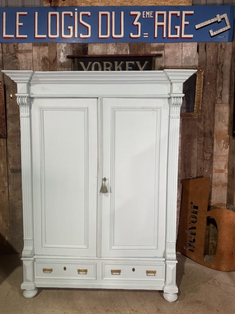 Antique Large Double Continental Pine Armoire chalk light blue painted ...