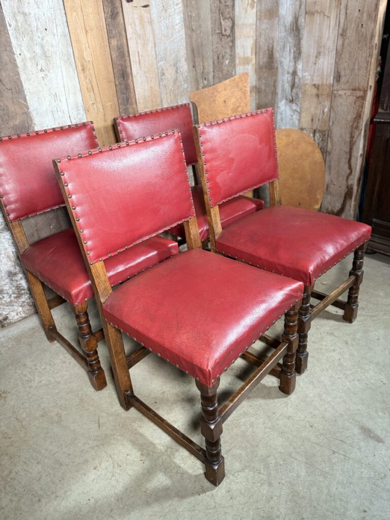 Antique Set Four Oak Cromwellian Revival Old English Dining Chairs Red ...